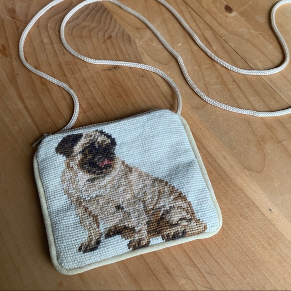Bags | Vintage Pug Needlework Velvet Coin Purse Mini Bag | Poshmark